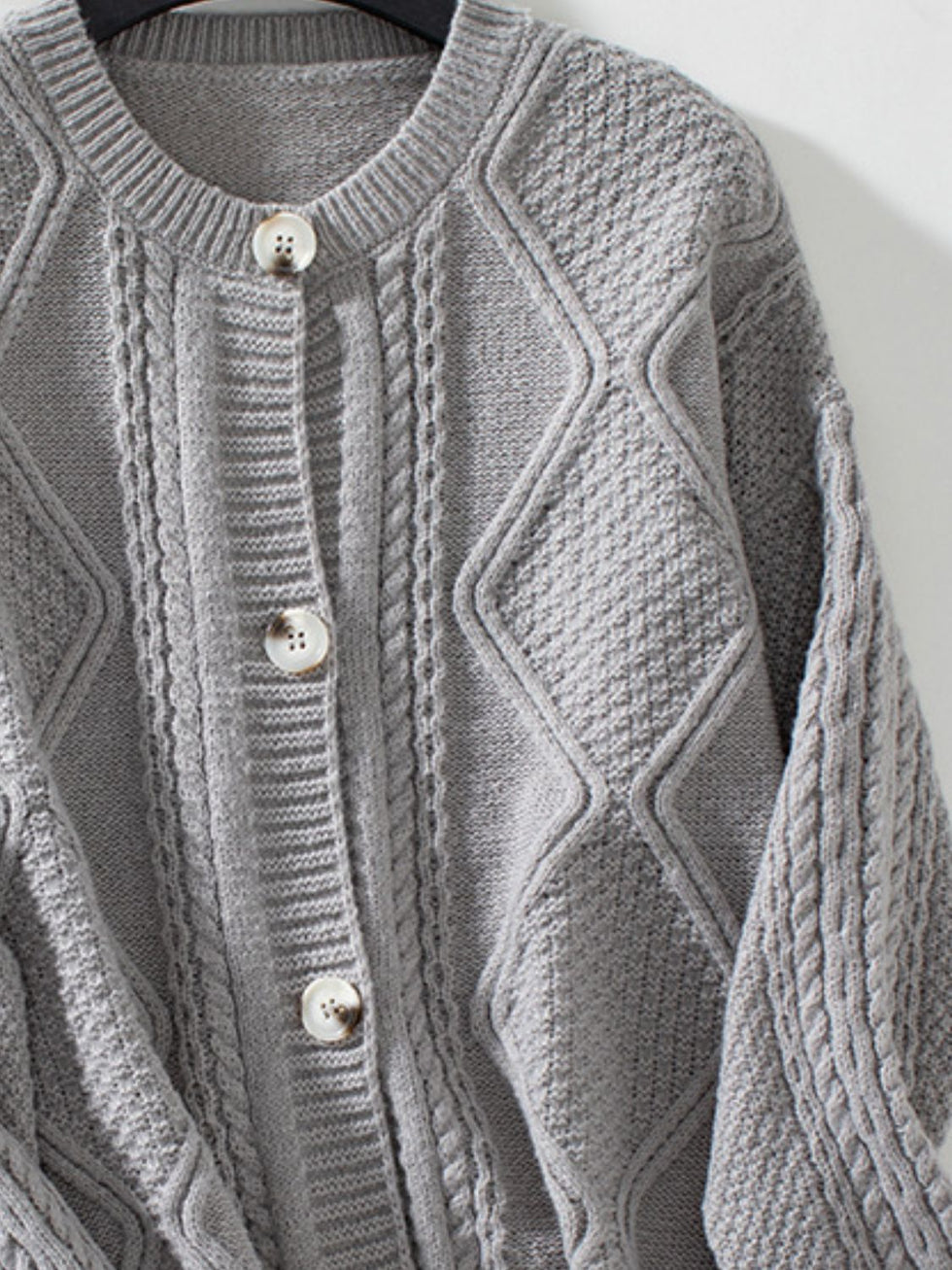 Cable-Knit Round Neck Button Up Cardigan – Charming Charlie