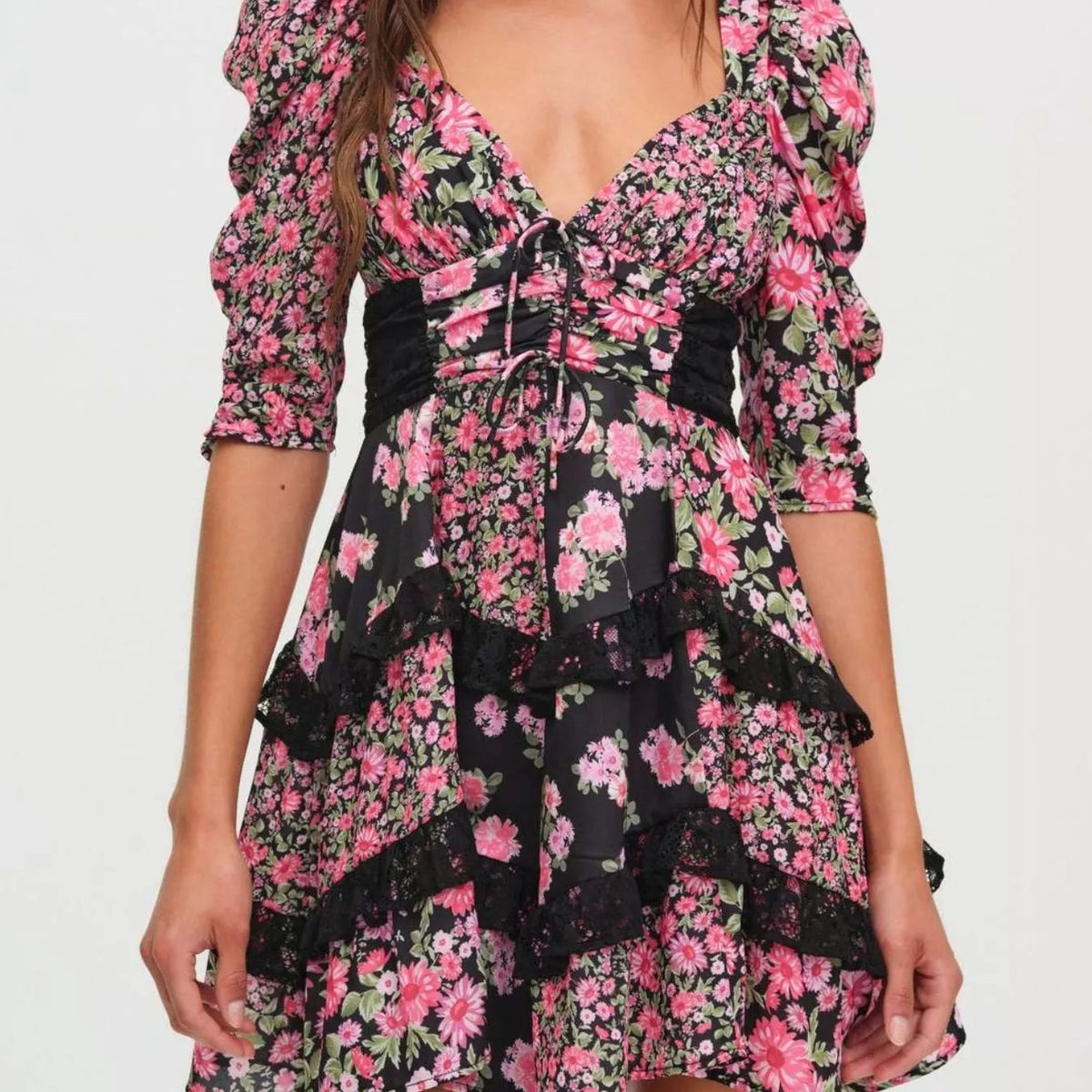 Ruffled Floral Print Half Sleeve Dress – Charming Charlie