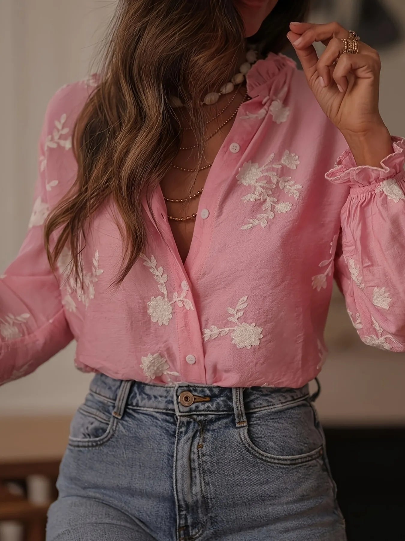 Flower Button Up Long Sleeve Shirt – Charming Charlie