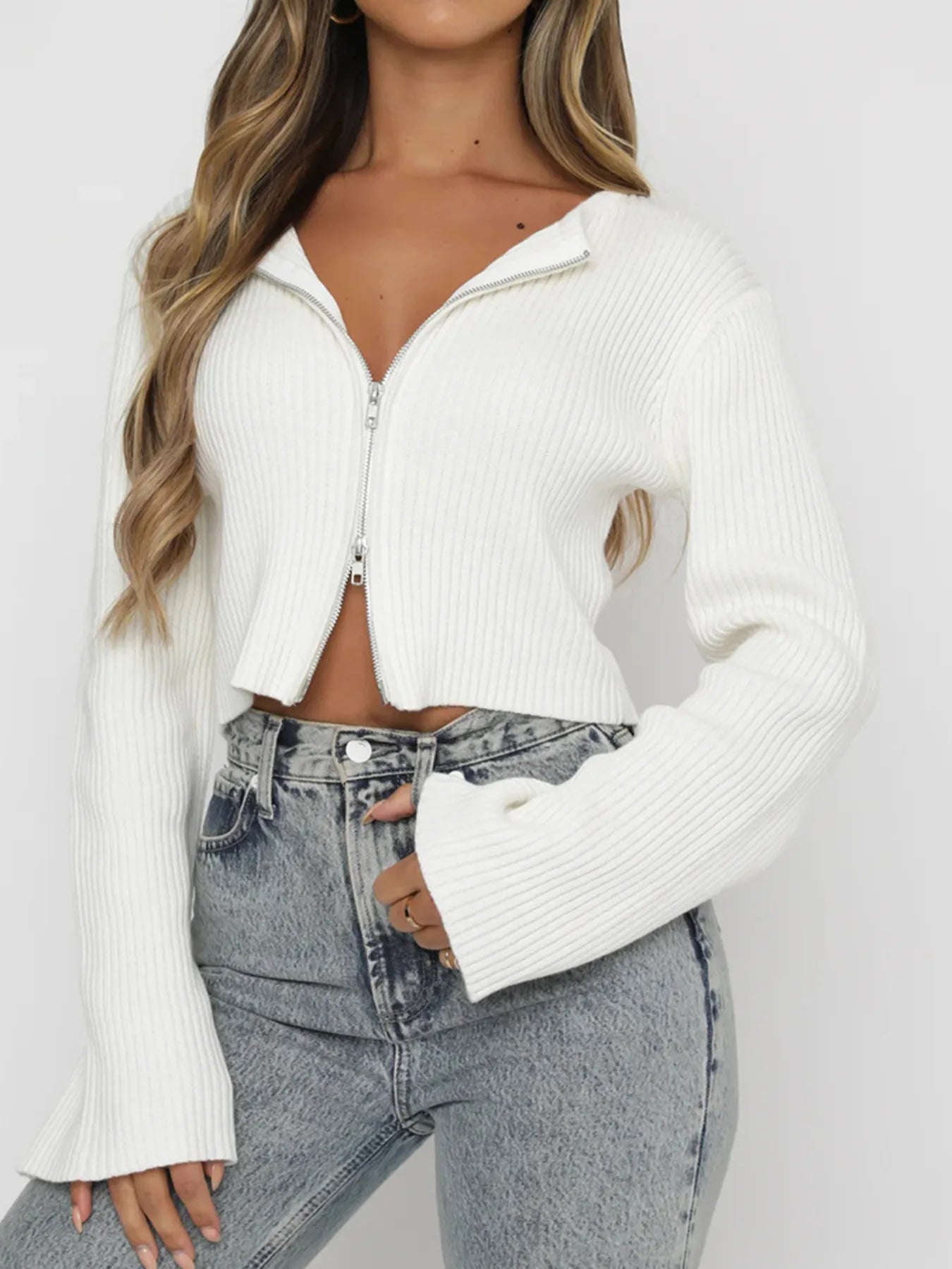 Ribbed Zip-Up Cropped Cardigan – Charming Charlie