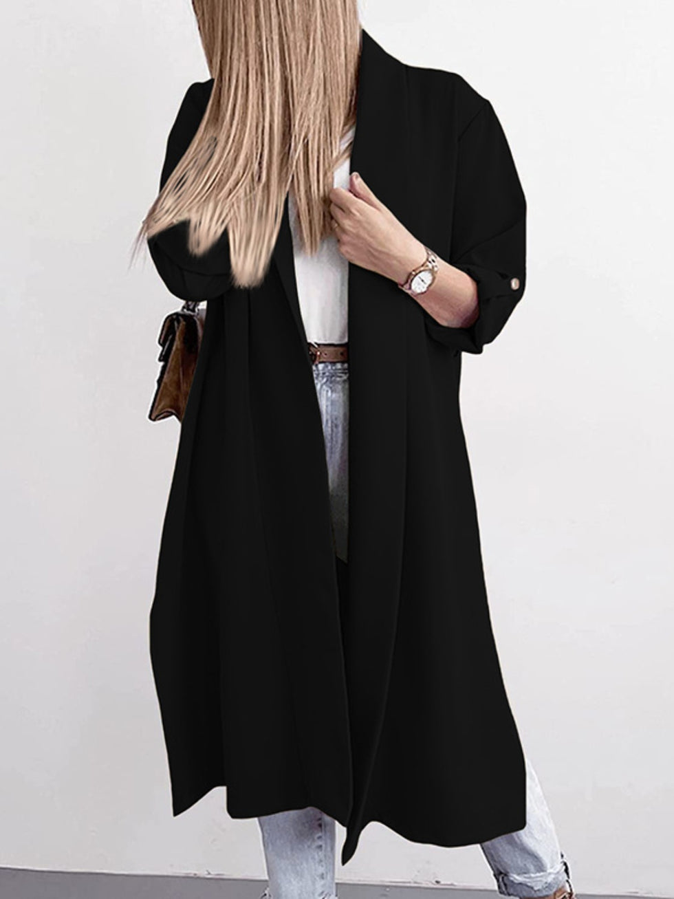 Slit Open Front Roll-Tab Sleeve Trench Coat – Charming Charlie