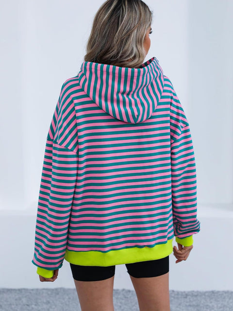 Drawstring Striped Long Sleeve Hoodie – Charming Charlie