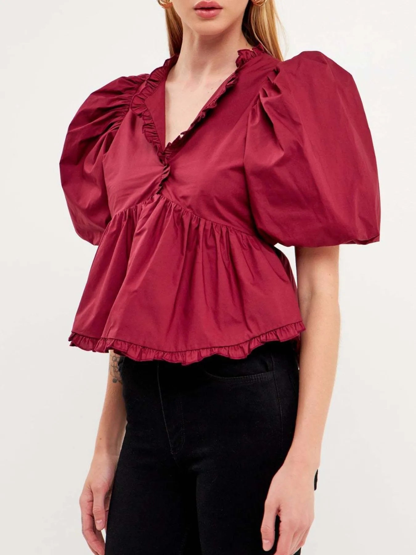 Puff Sleeve Peplum Blouse – Charming Charlie