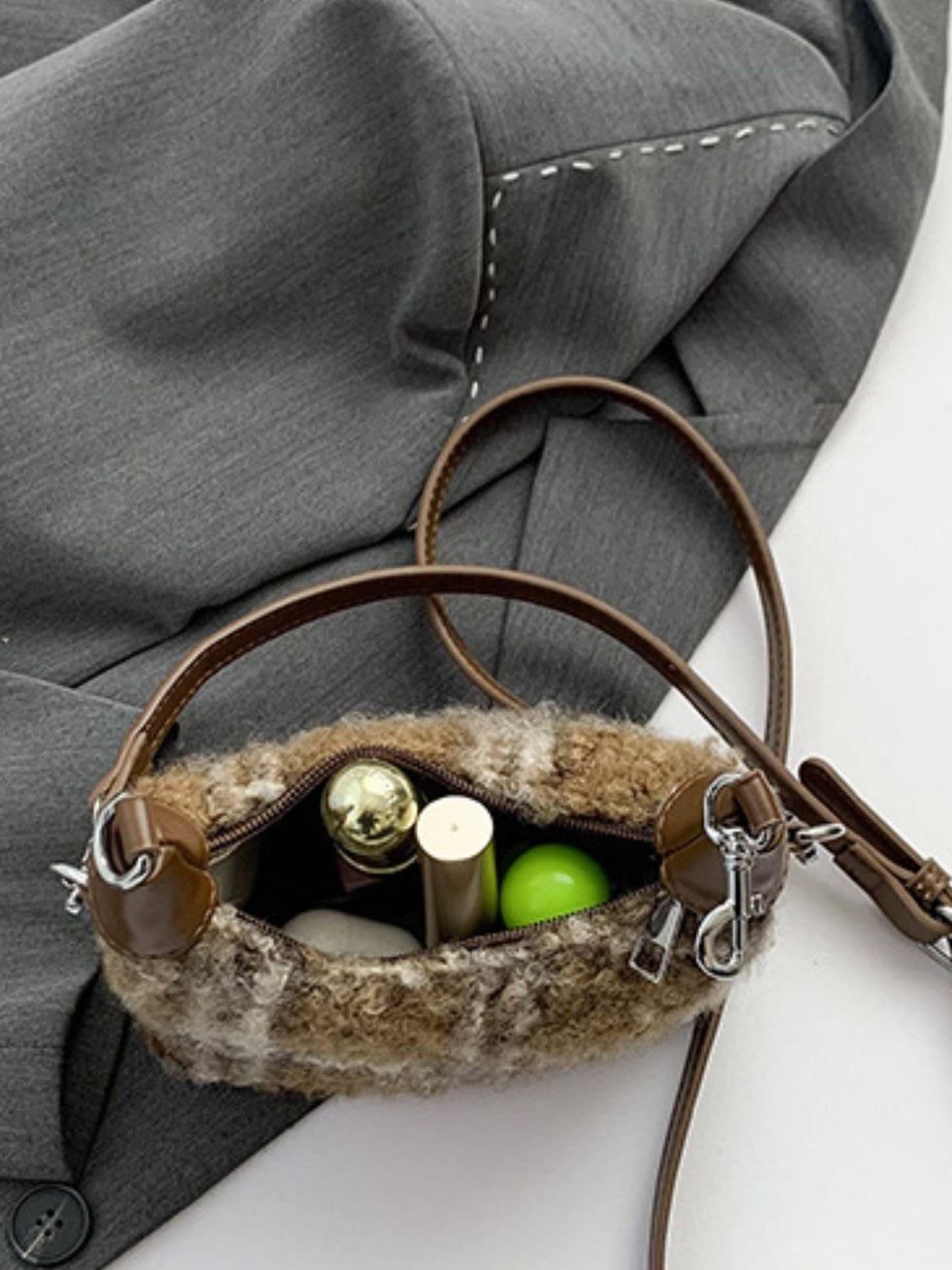Fuzzy Polyester Mini Handbag with Zipper – Charming Charlie
