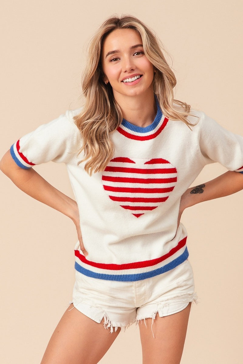BiBi US Flag Theme Striped Heart Sweater – Charming Charlie
