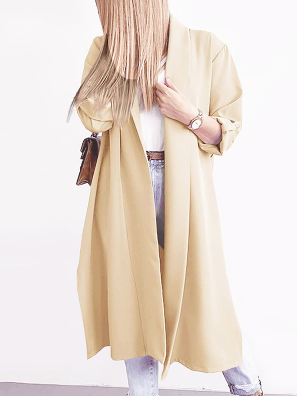 Slit Open Front Roll-Tab Sleeve Trench Coat – Charming Charlie