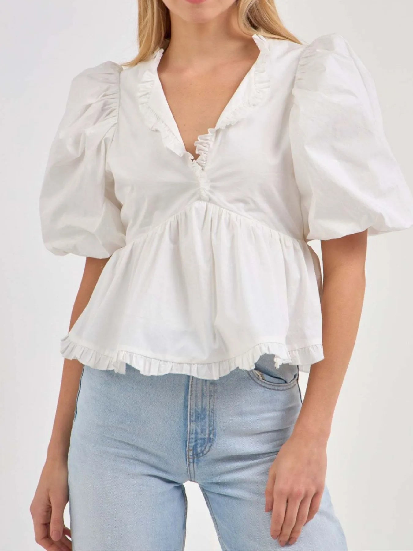 Puff Sleeve Peplum Blouse – Charming Charlie