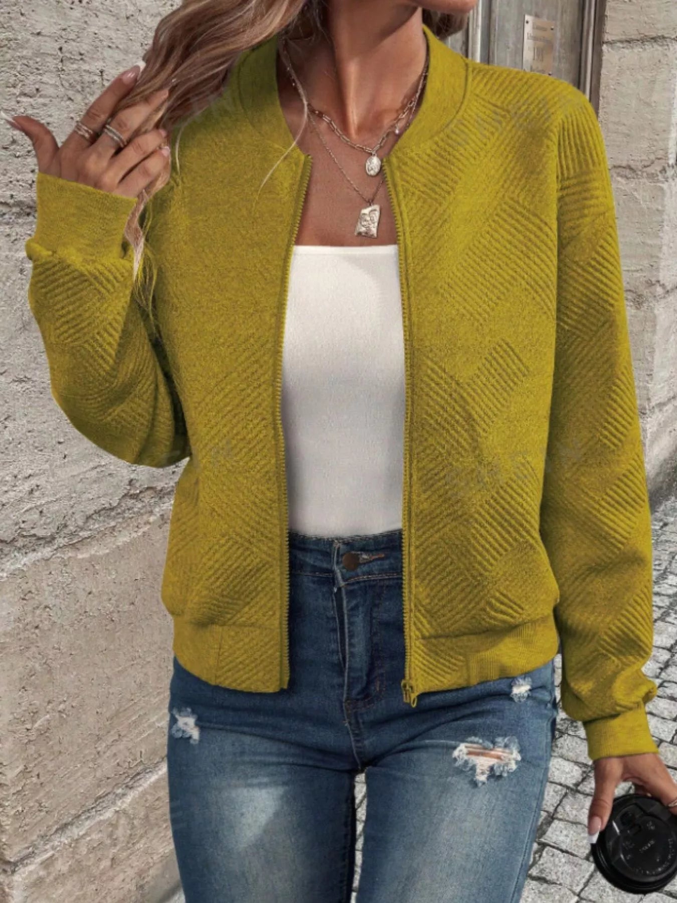 Textured Knit Zip-Up Bomber Jacket – Charming Charlie