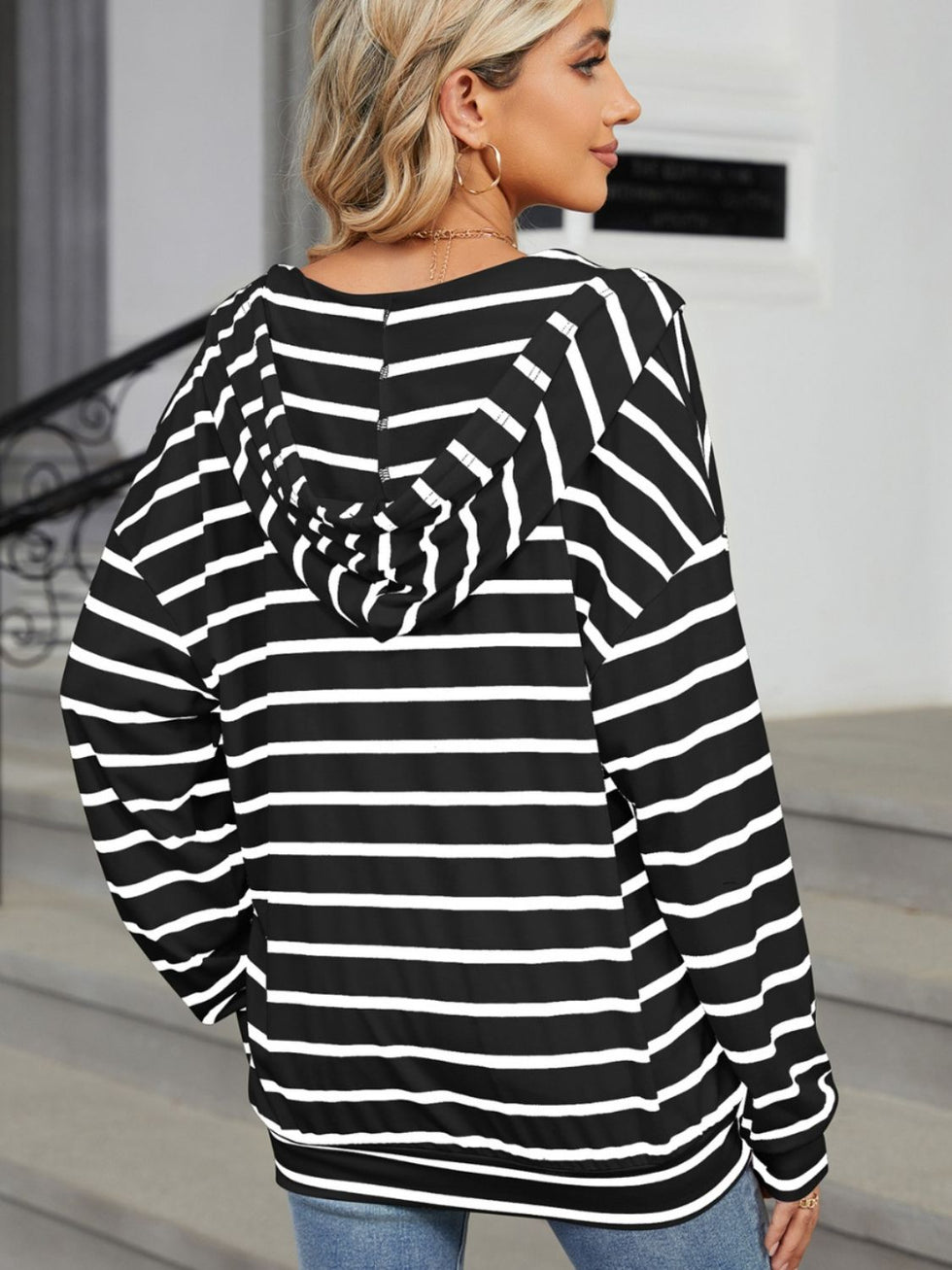Drawstring Striped Long Sleeve Hoodie – Charming Charlie
