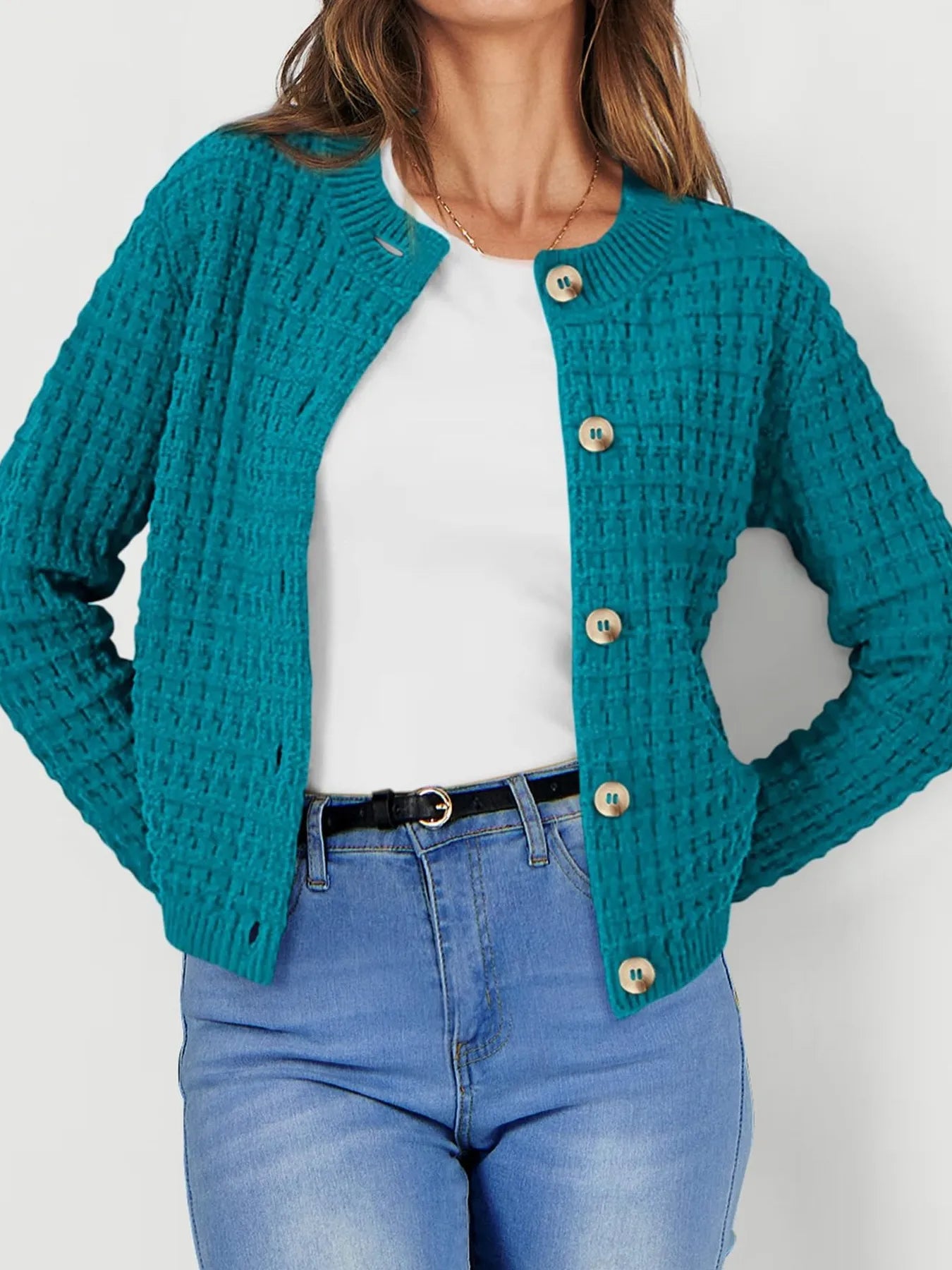 Textured Knit Button-Front Cardigan – Charming Charlie