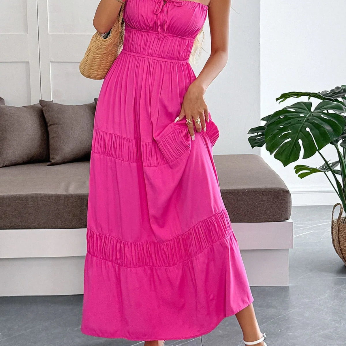 Tie Back Tiered Maxi Cami Dress – Charming Charlie