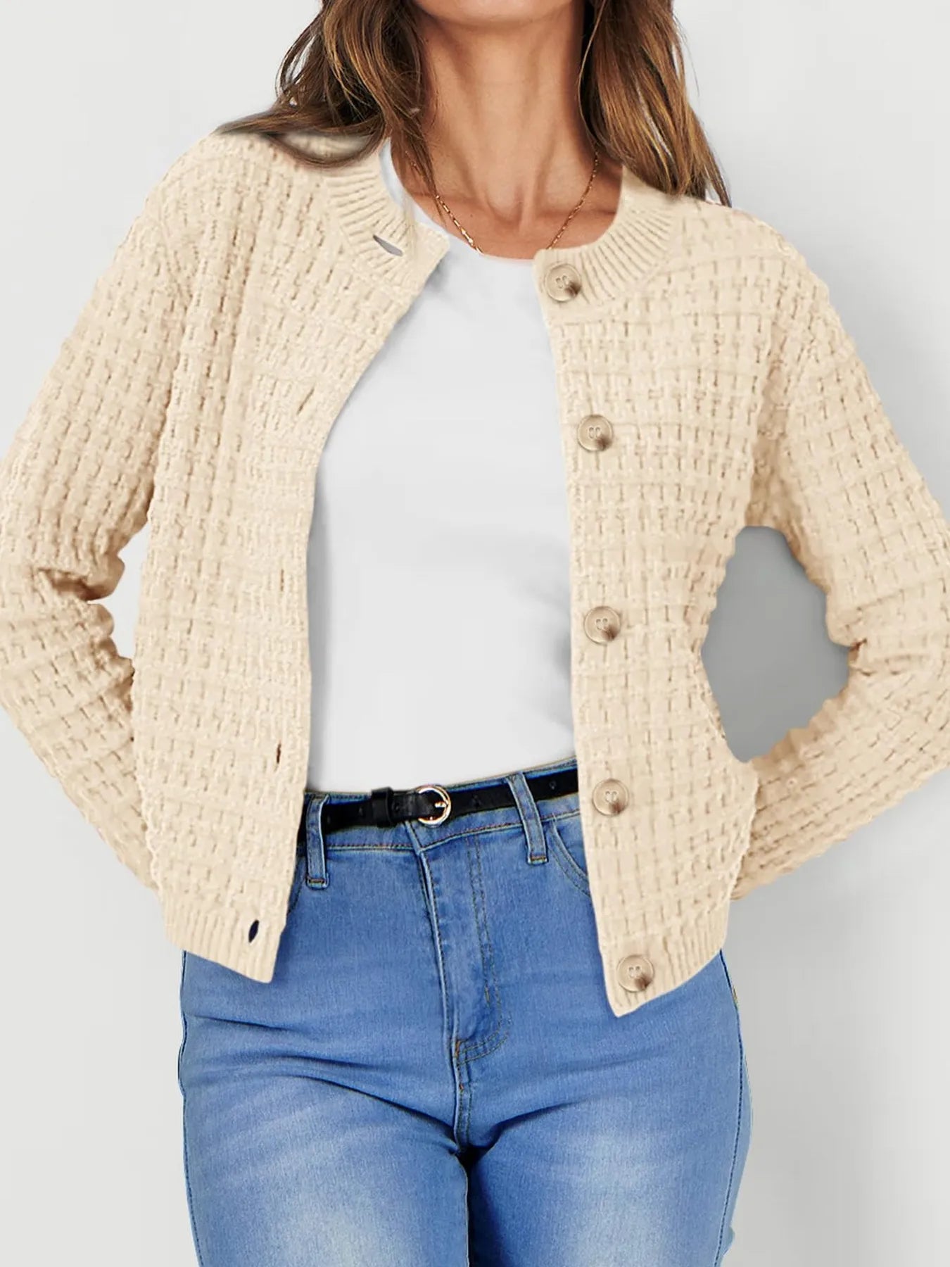 Textured Knit Button-Front Cardigan – Charming Charlie