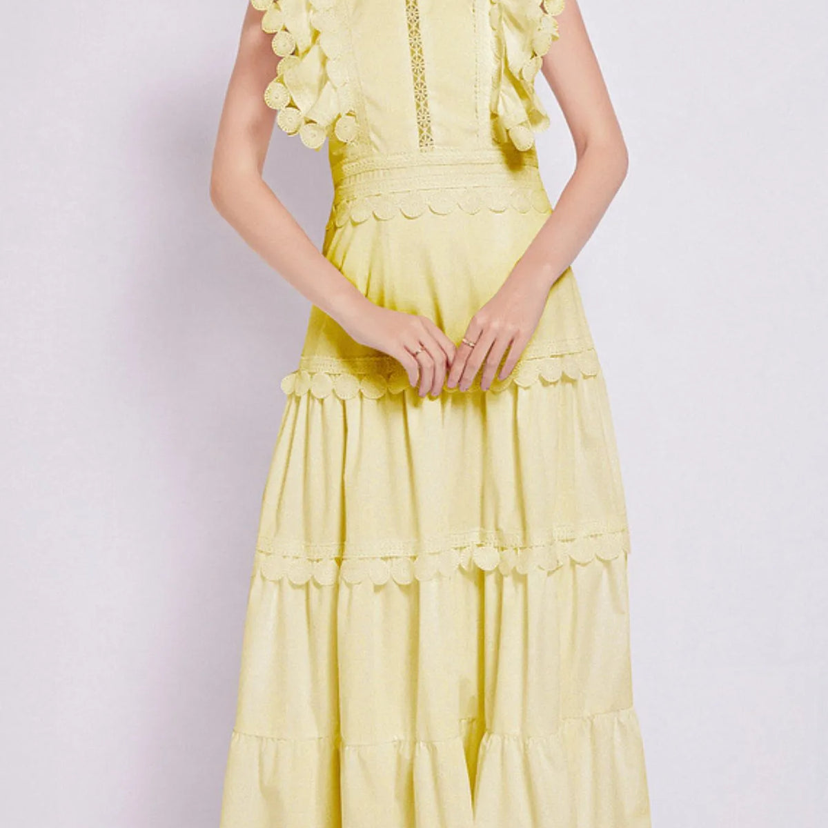 Sleeveless Ruffled Tiered Dress with Embroidered Trim – Charming Charlie