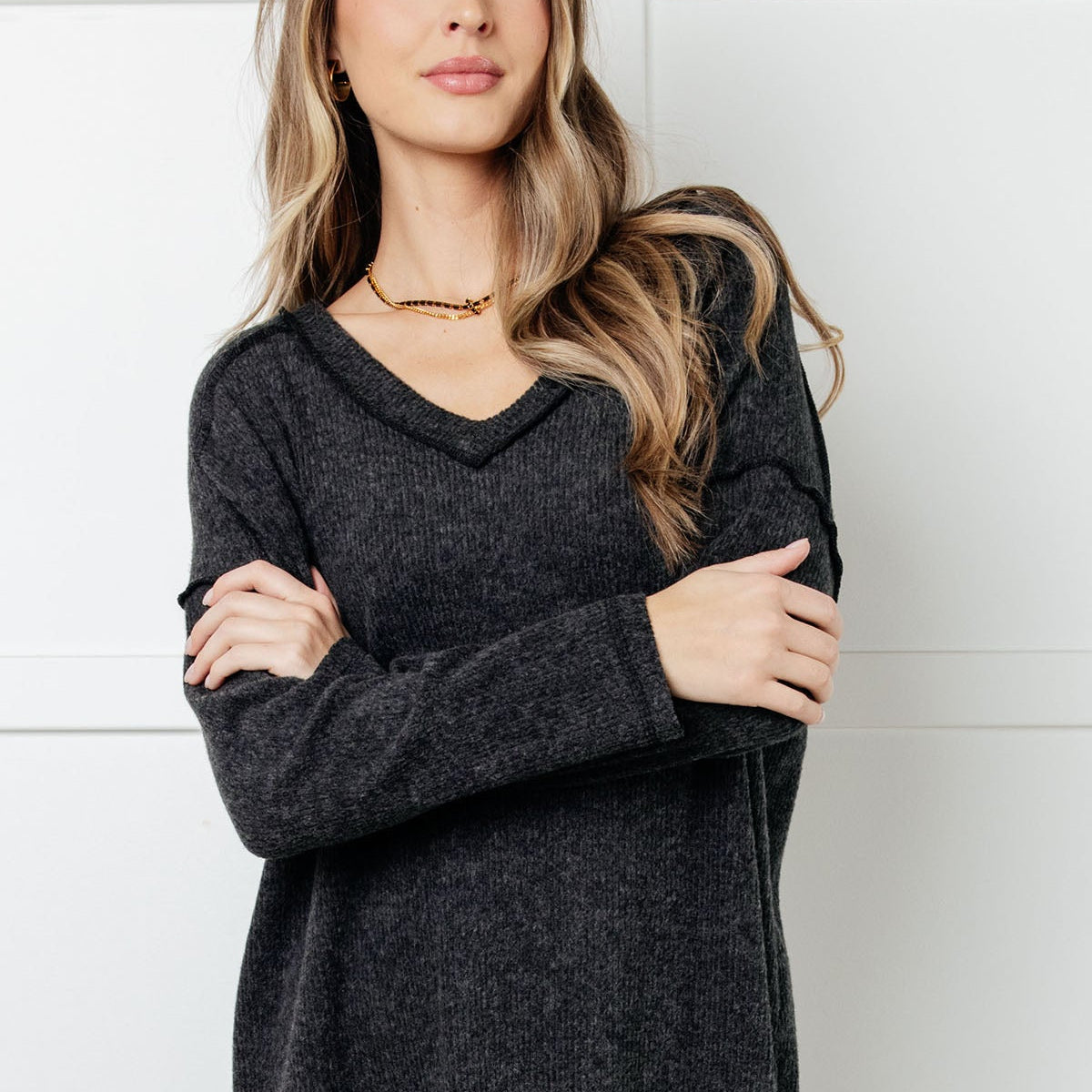 Basically Freezing Brushed Hacci Top in Black – Charming Charlie