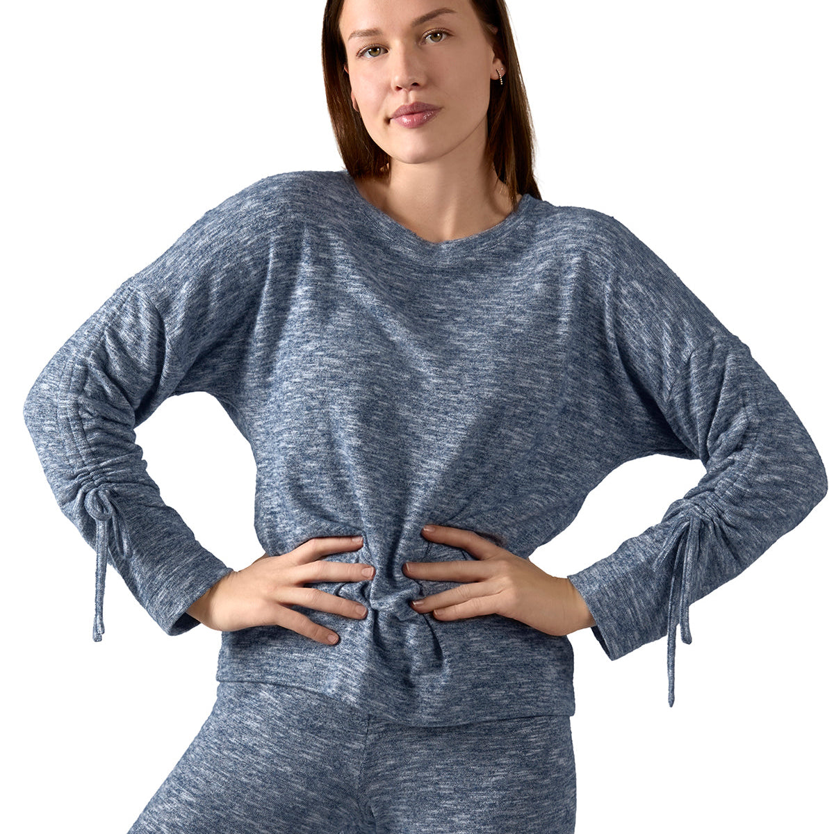 Women's Lounge Pull-Over Top with Ruched Tied Sleeves – Charming Charlie