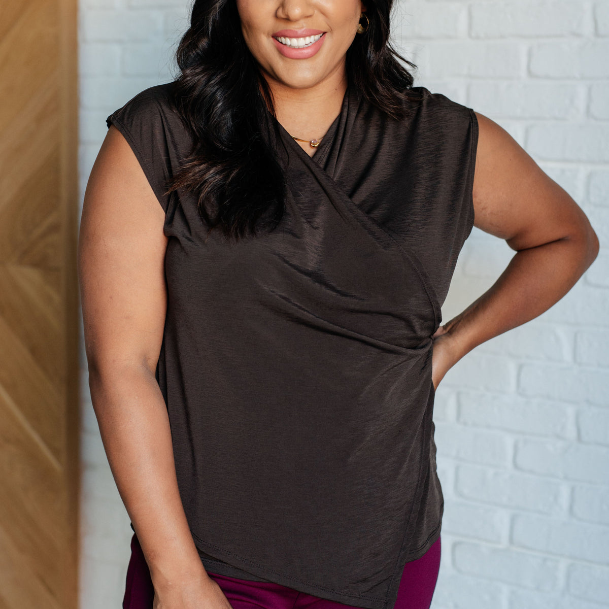 Classic Surplice Front Top in Chocolate – Charming Charlie