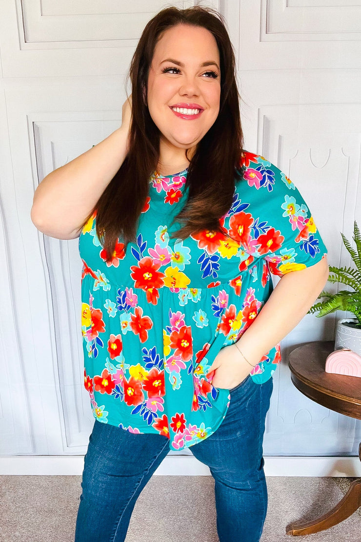Take Me Away Teal Floral Drop Shoulder Babydoll Top – Charming Charlie