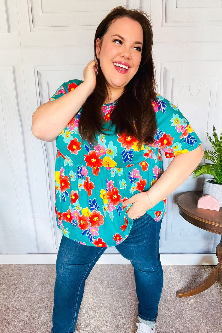 Take Me Away Teal Floral Drop Shoulder Babydoll Top – Charming Charlie