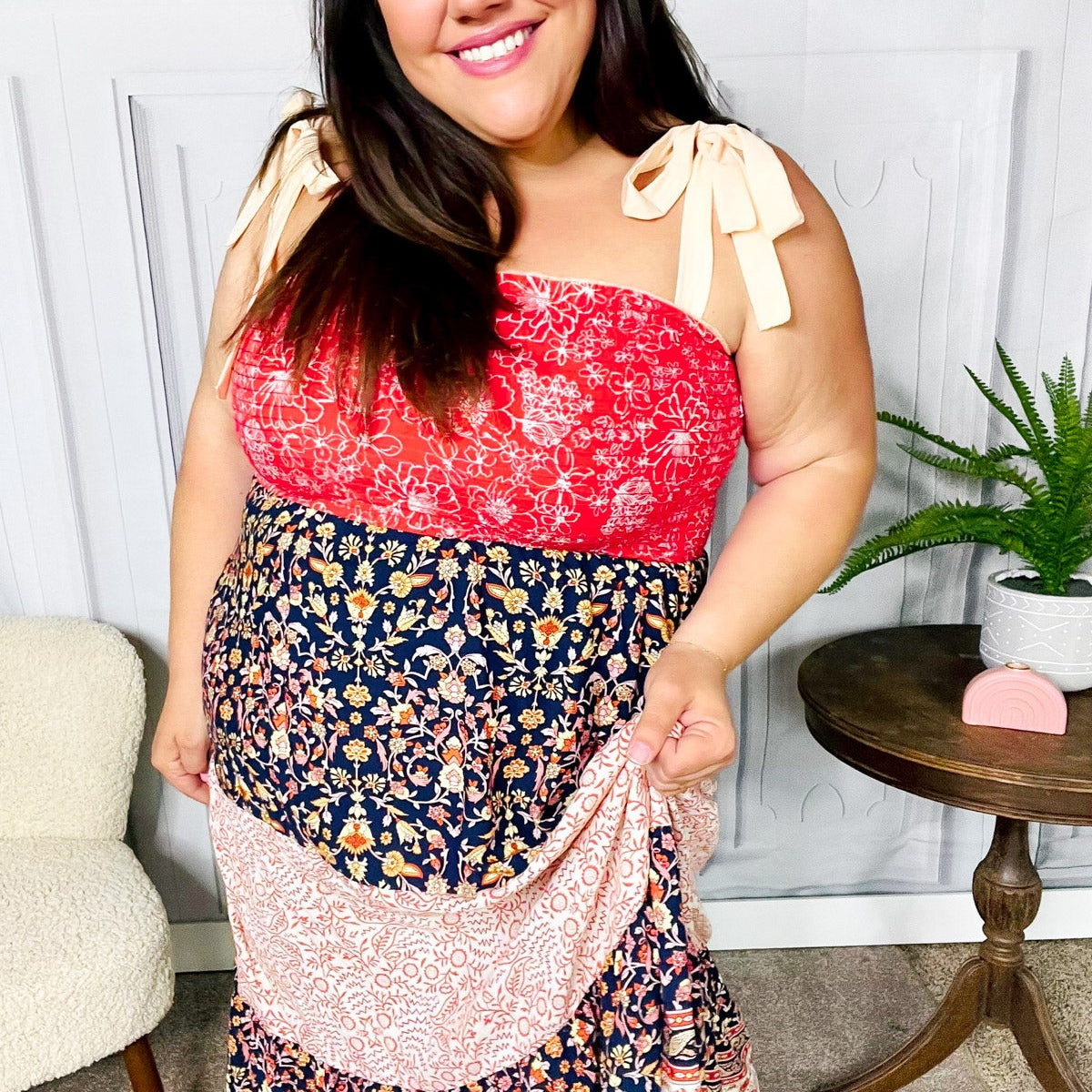 Vacay Vibes Orange Floral Smocked Tube Top Tiered Maxi Dress – Charming ...