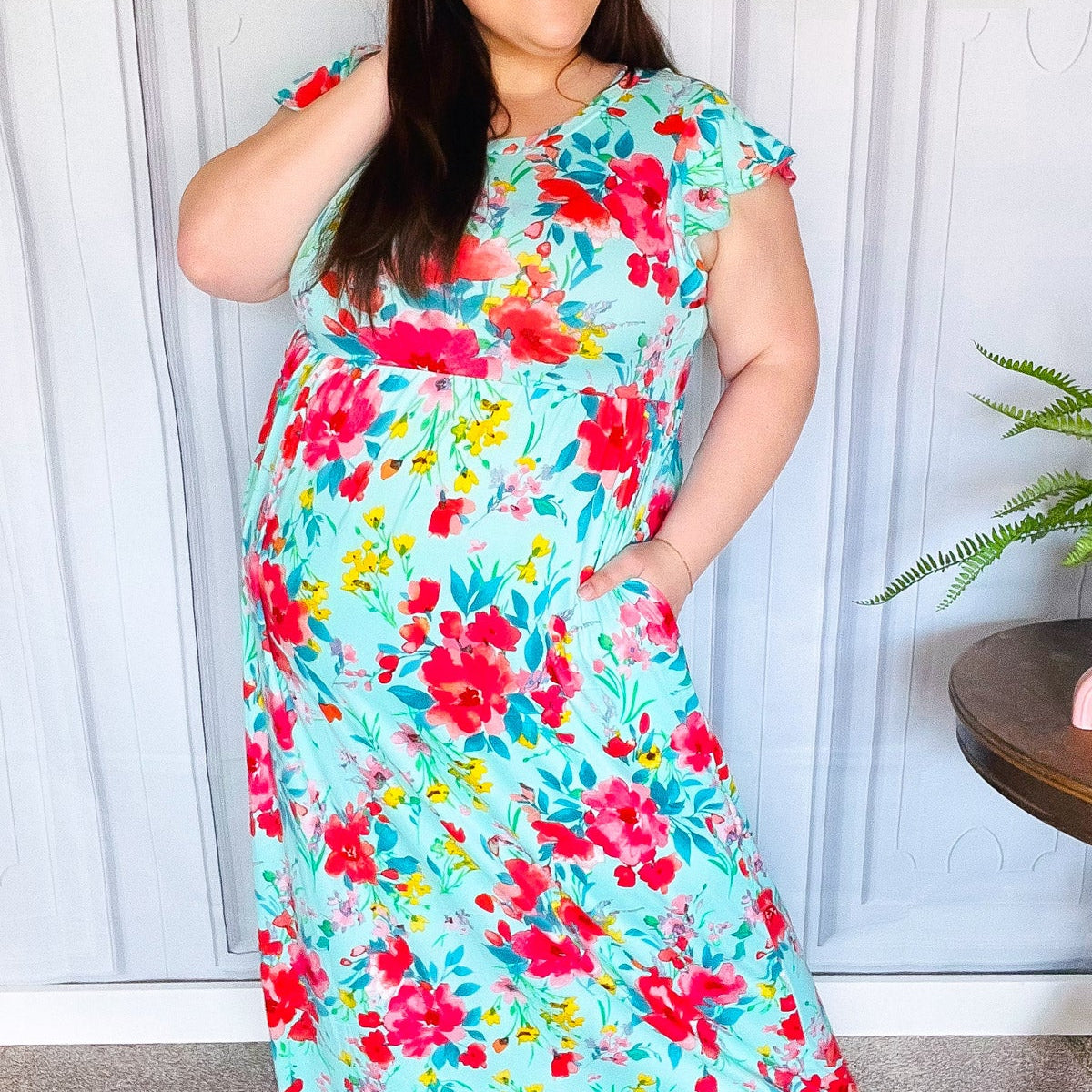 What A Vision Aqua Floral Fit & Flare Maxi Dress – Charming Charlie