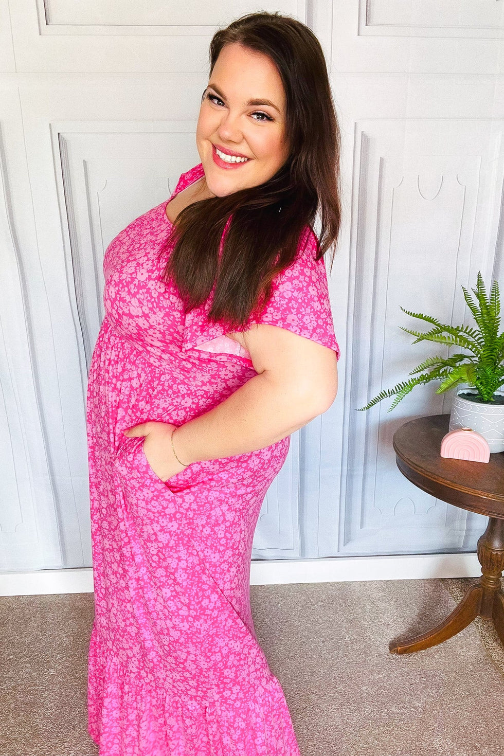 Perfectly You Fuchsia Ditzy Floral Fit & Flare Maxi Dress – Charming ...