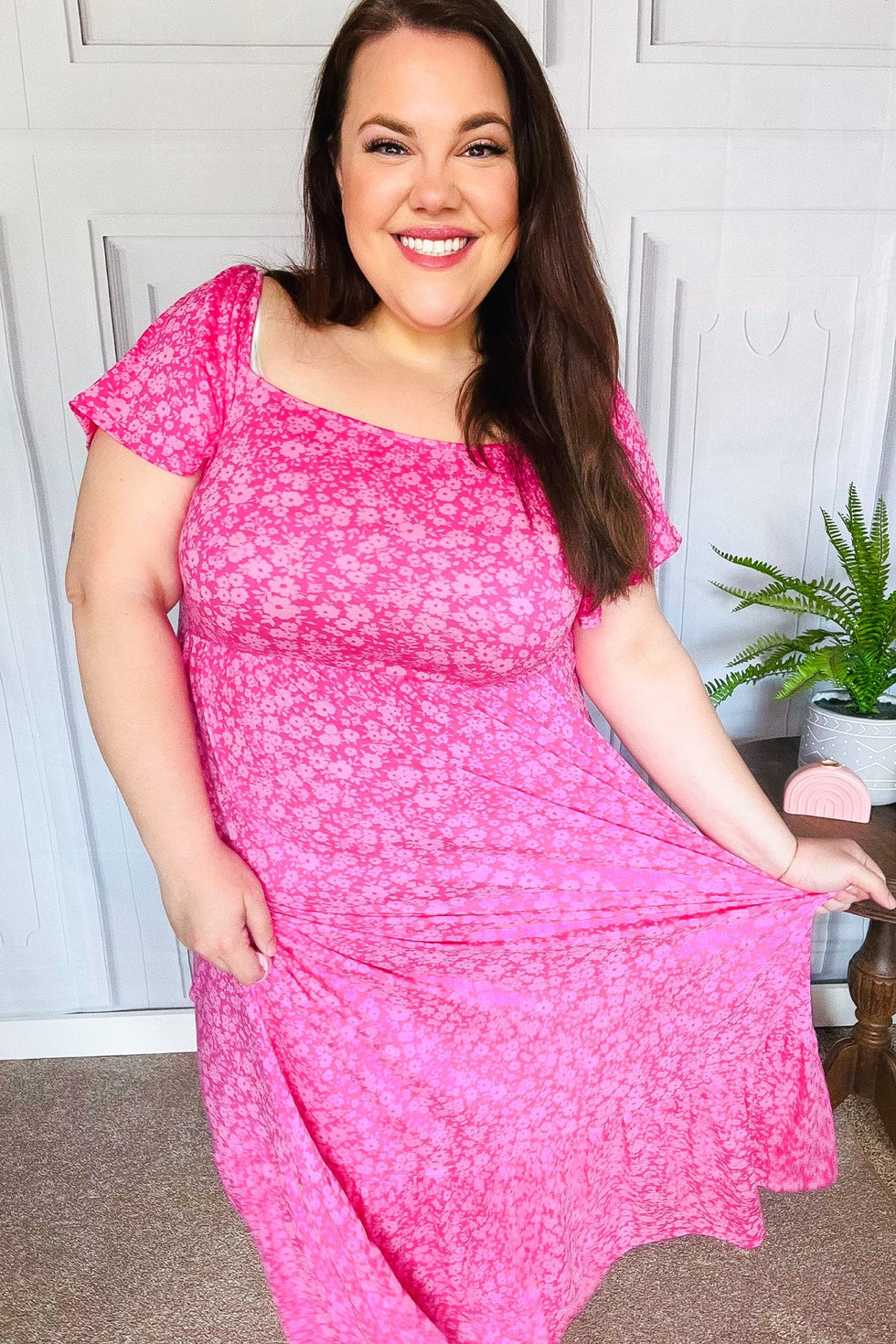 Perfectly You Fuchsia Ditzy Floral Fit & Flare Maxi Dress – Charming ...