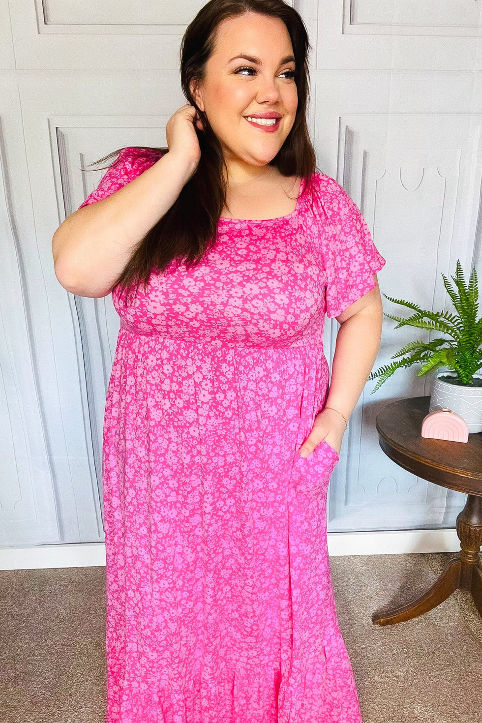 Perfectly You Fuchsia Ditzy Floral Fit & Flare Maxi Dress – Charming ...