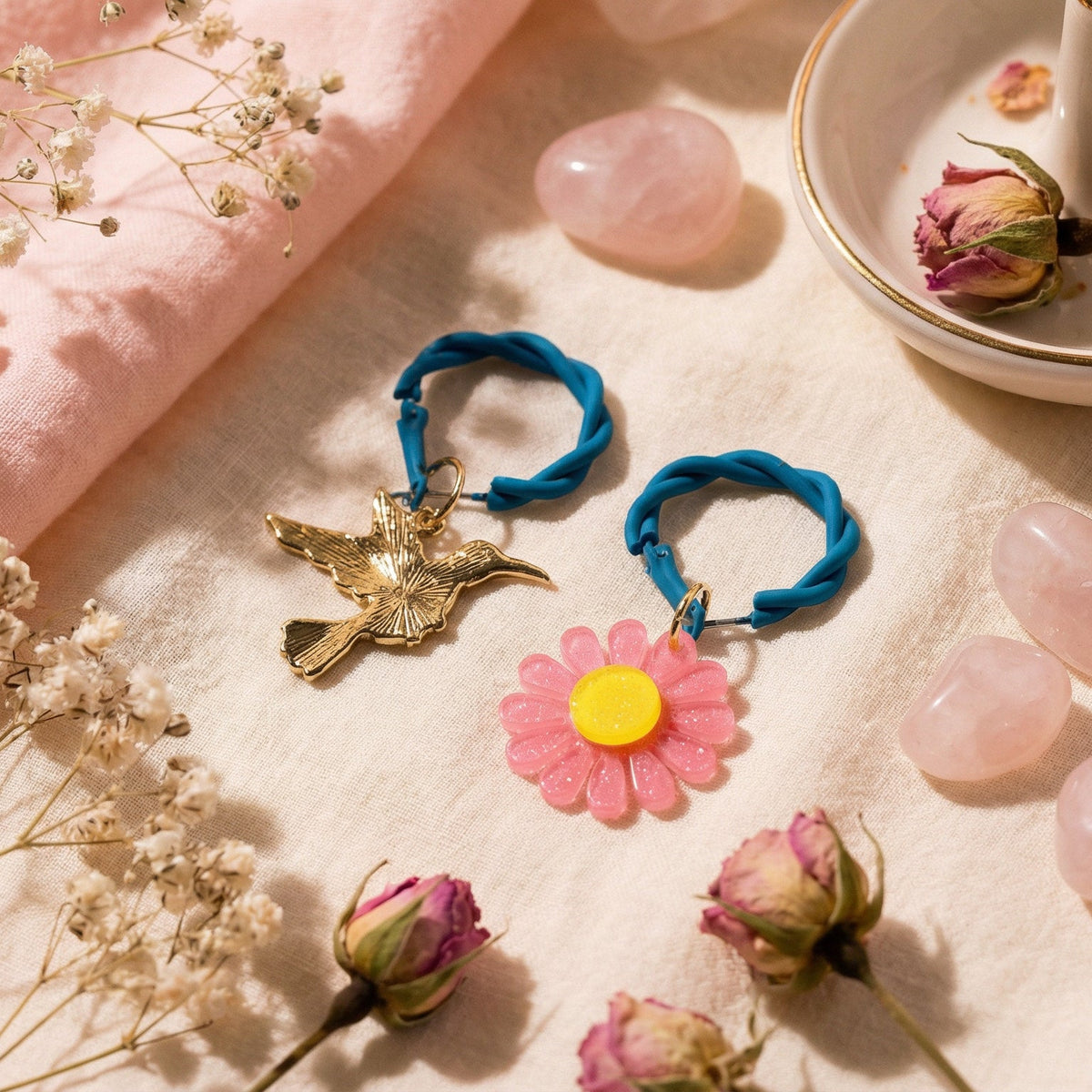 Blue Bird Pink Flower MisMatch Earring – Charming Charlie