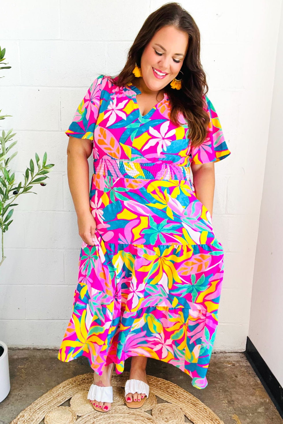 Tropical Trance Fuchsia Floral Smocked Waist Maxi Dress – Charming Charlie