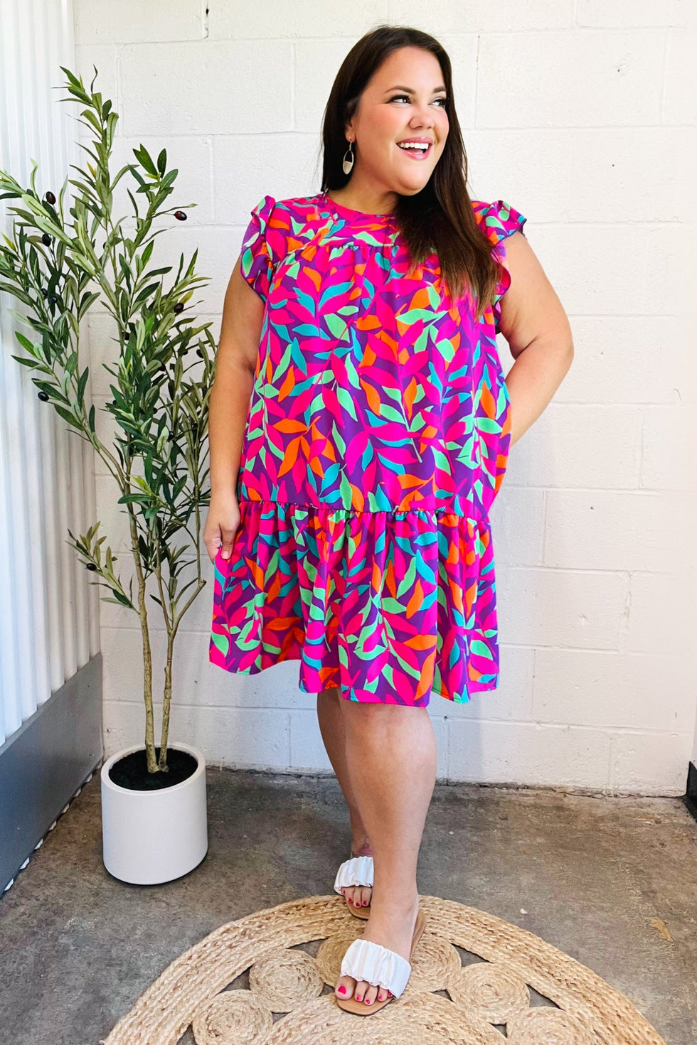 You Got This Purple Abstract Floral Print Tiered Ruffle Sleeve Dress ...