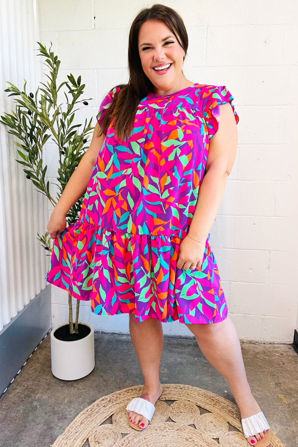 You Got This Purple Abstract Floral Print Tiered Ruffle Sleeve Dress ...