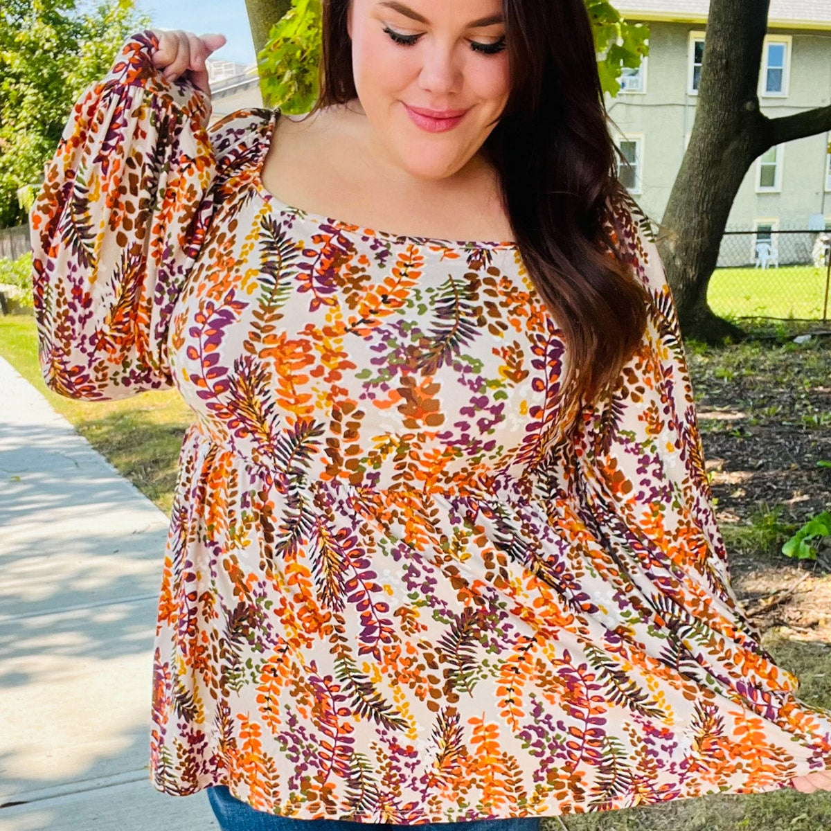 Fall in Love Taupe & Rust Floral Print Babydoll Bubble Sleeve Top ...