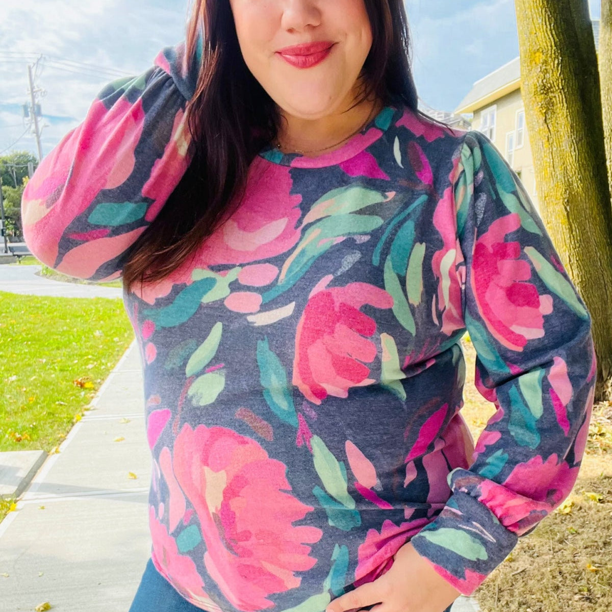 On My Heart Navy Floral Brushed Hacci Sweater Top – Charming Charlie