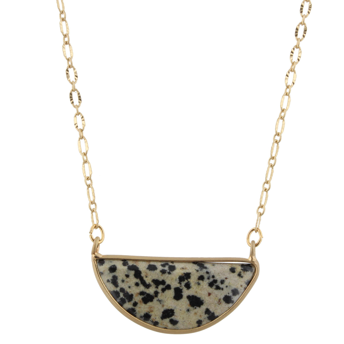 16" Gold Chain Necklace with Dalmation Half Circle Stone, 3" Ext ...