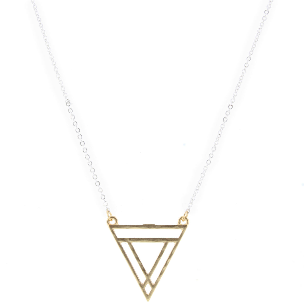 14" Silver Chain Necklace with Gold Open Triangle Cluster, 3" Ext ...