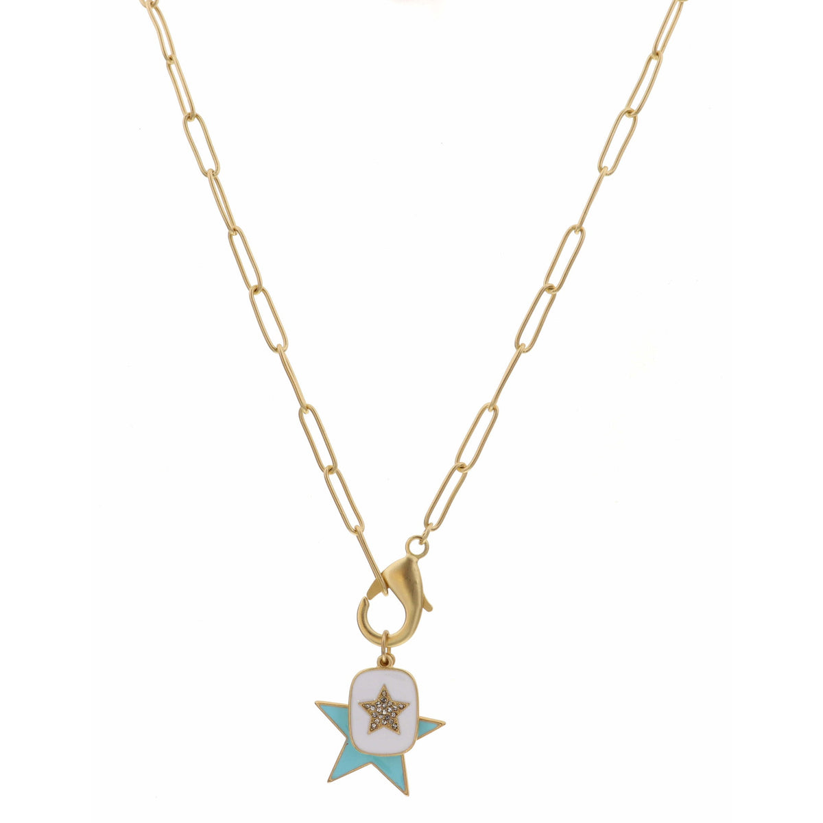 16" Blue Star, White Rectangle Star, Lobster Claw Accent Necklace, 3 ...