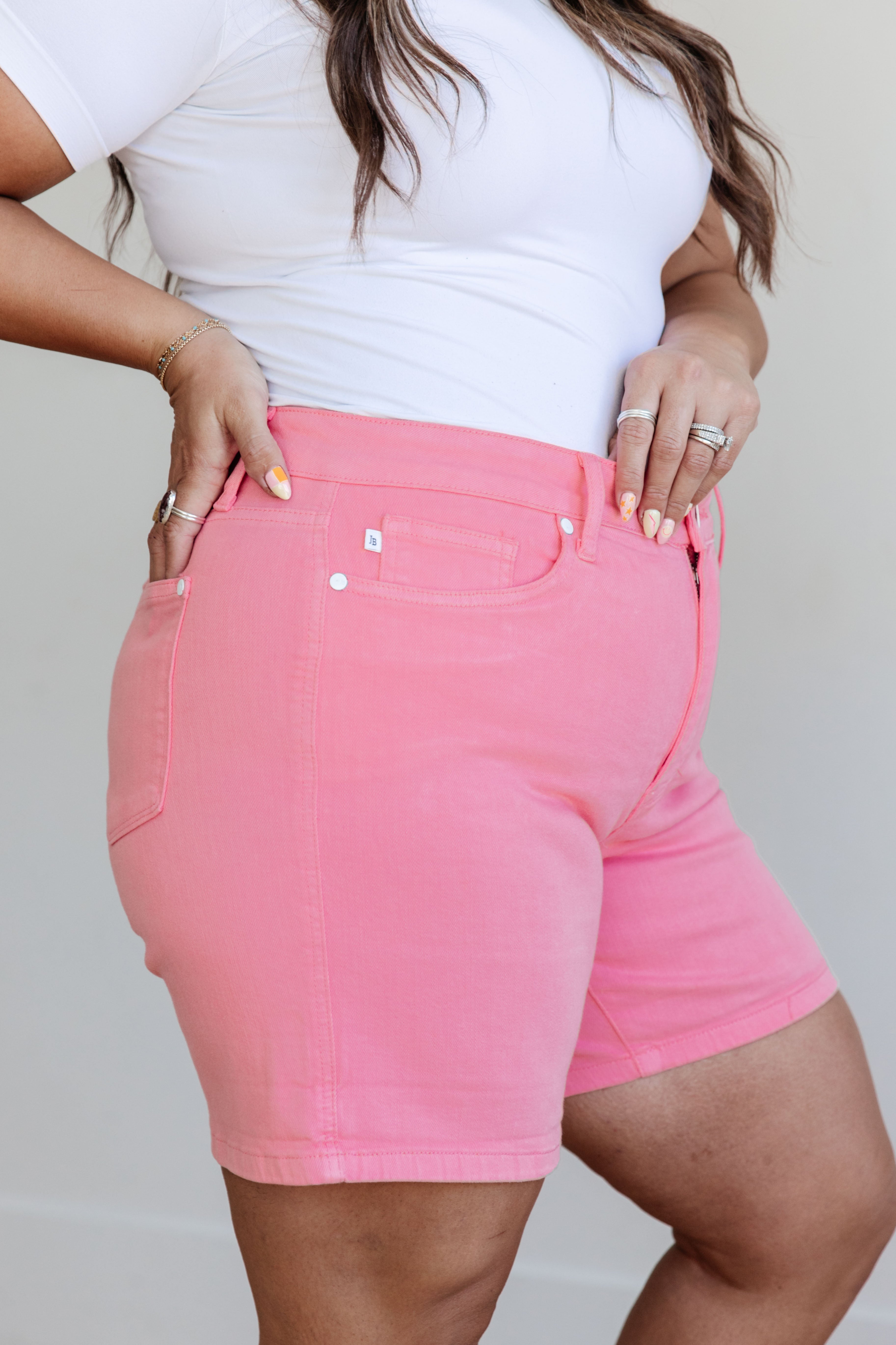 Jenna High Rise Control Top Cuffed Shorts in Pink – Charming Charlie