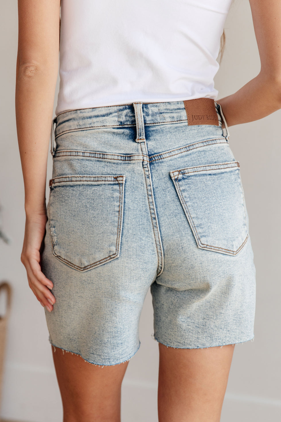 Cindy High Rise Mineral Wash Distressed Boyfriend Shorts – Charming Charlie