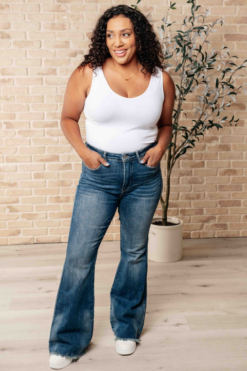 Miley High Waist Control Top Frayed Hem Flare Jeans – Charming Charlie