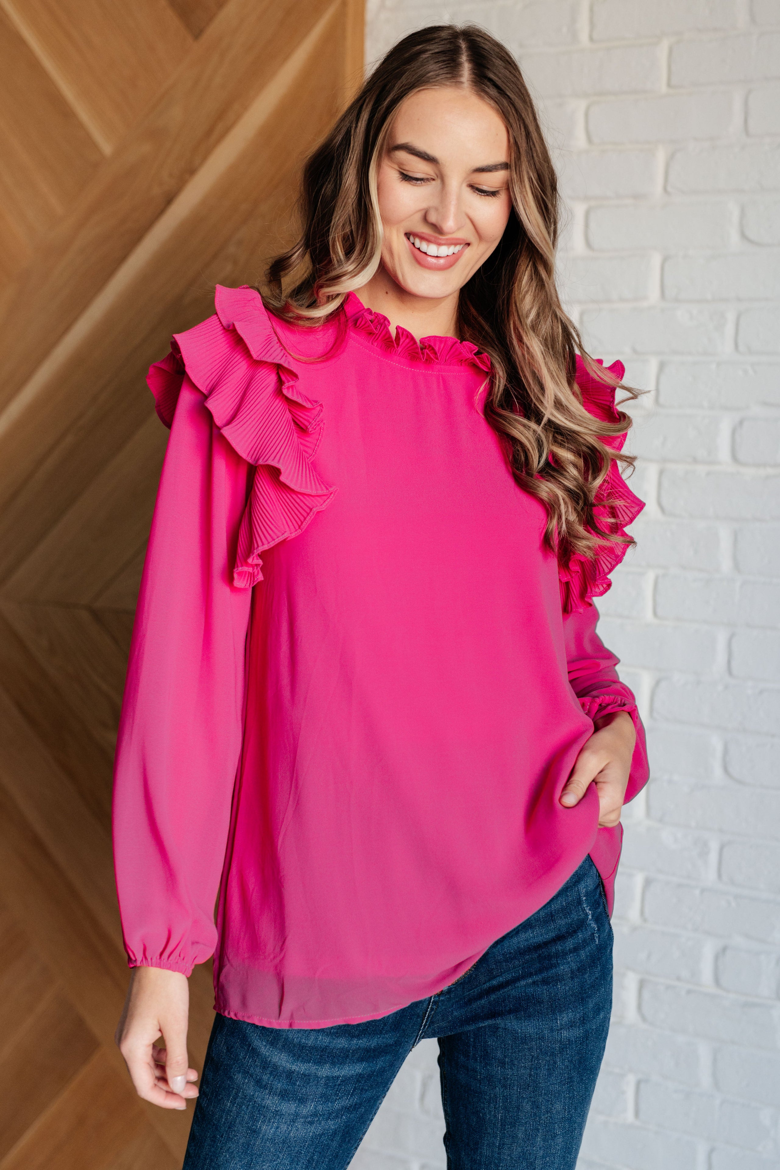 My Good Graces Ruffled Top – Charming Charlie