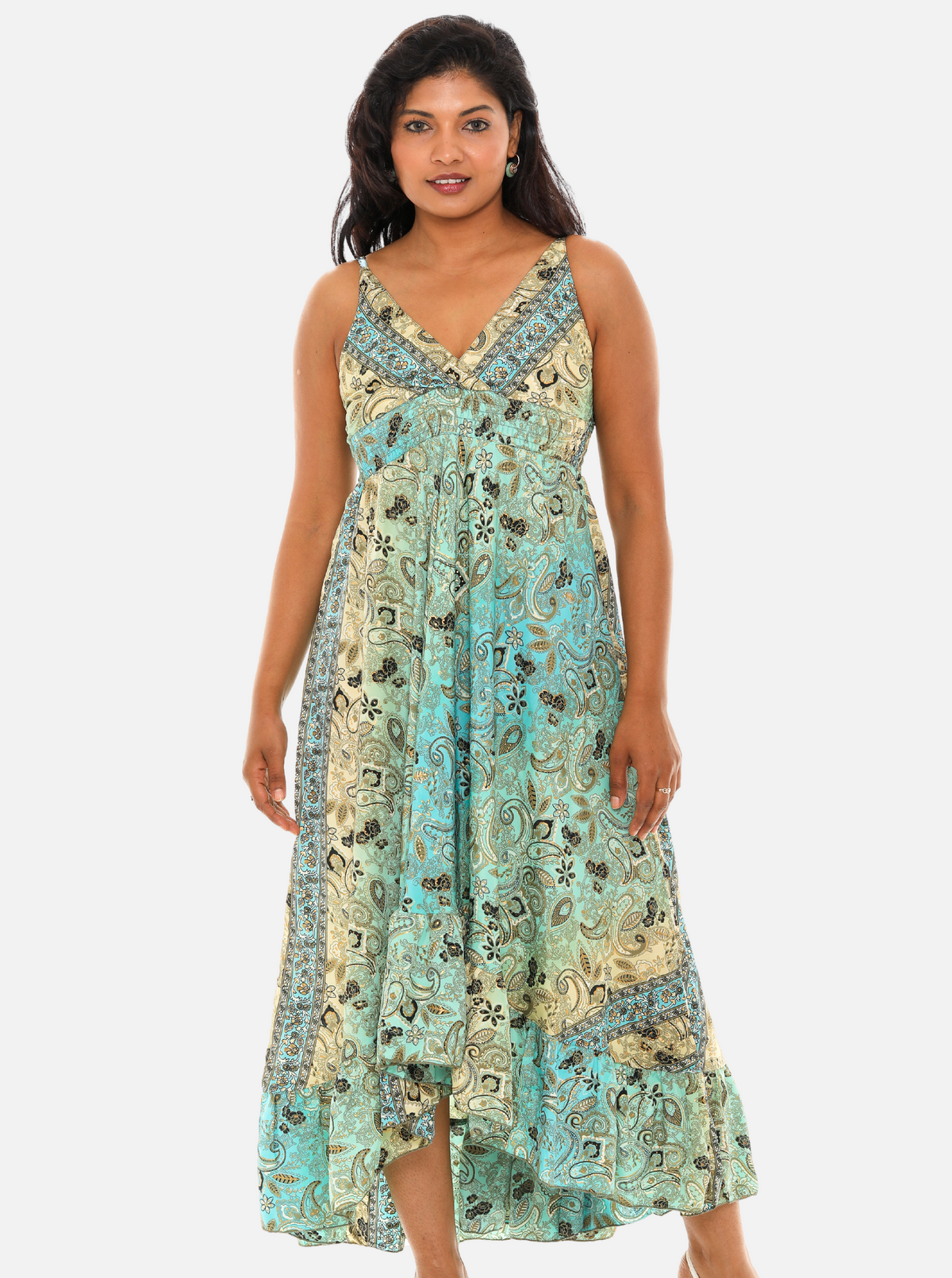 Printed Long Halter Dress with Back Ties. – Charming Charlie
