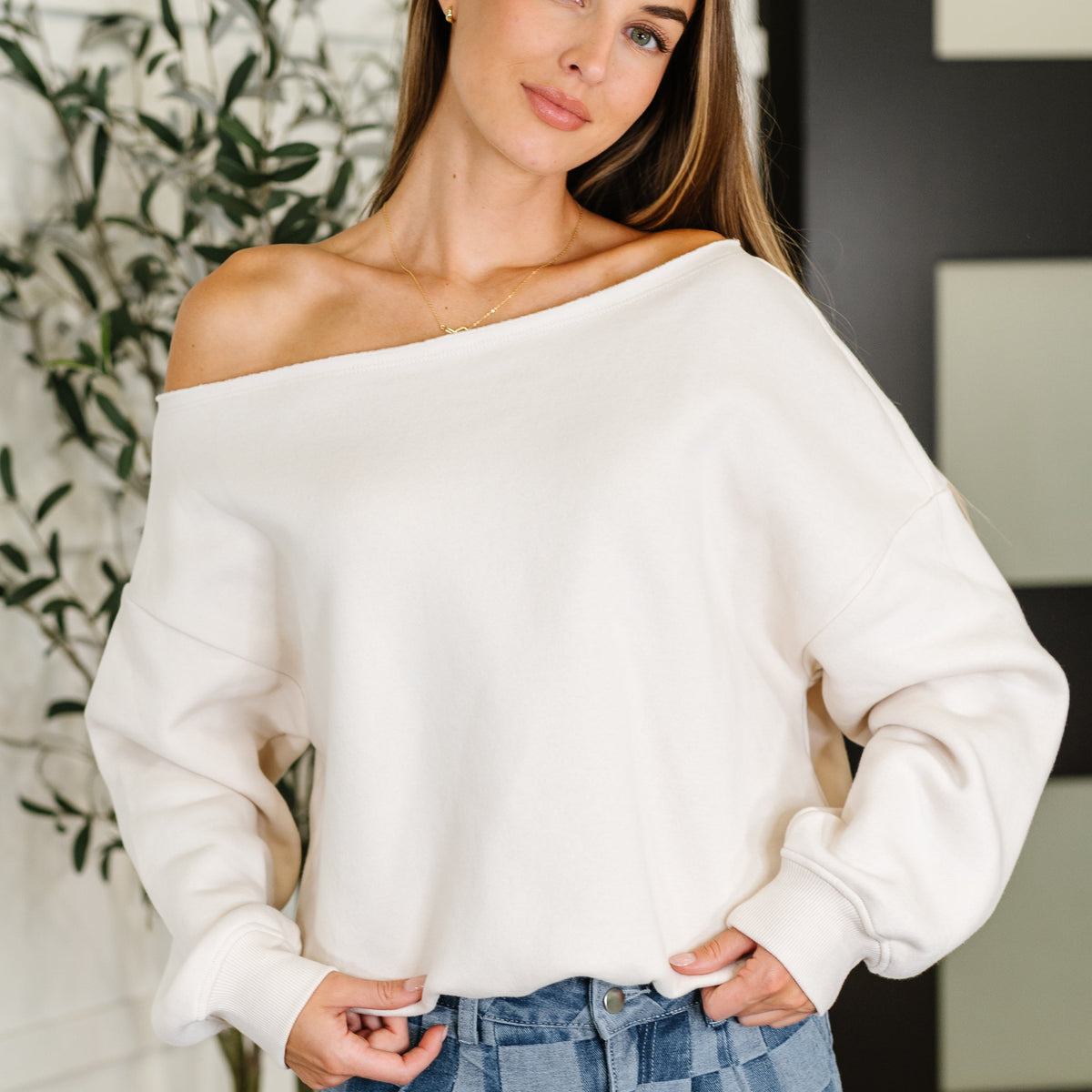Side Hustle Off Shoulder Long Sleeve Top in Bone – Charming Charlie
