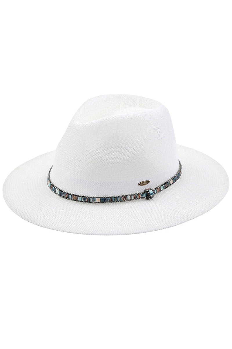 C.C MULTI THREAD RHINESTONE TRIM BAND PANAMA HAT – Charming Charlie