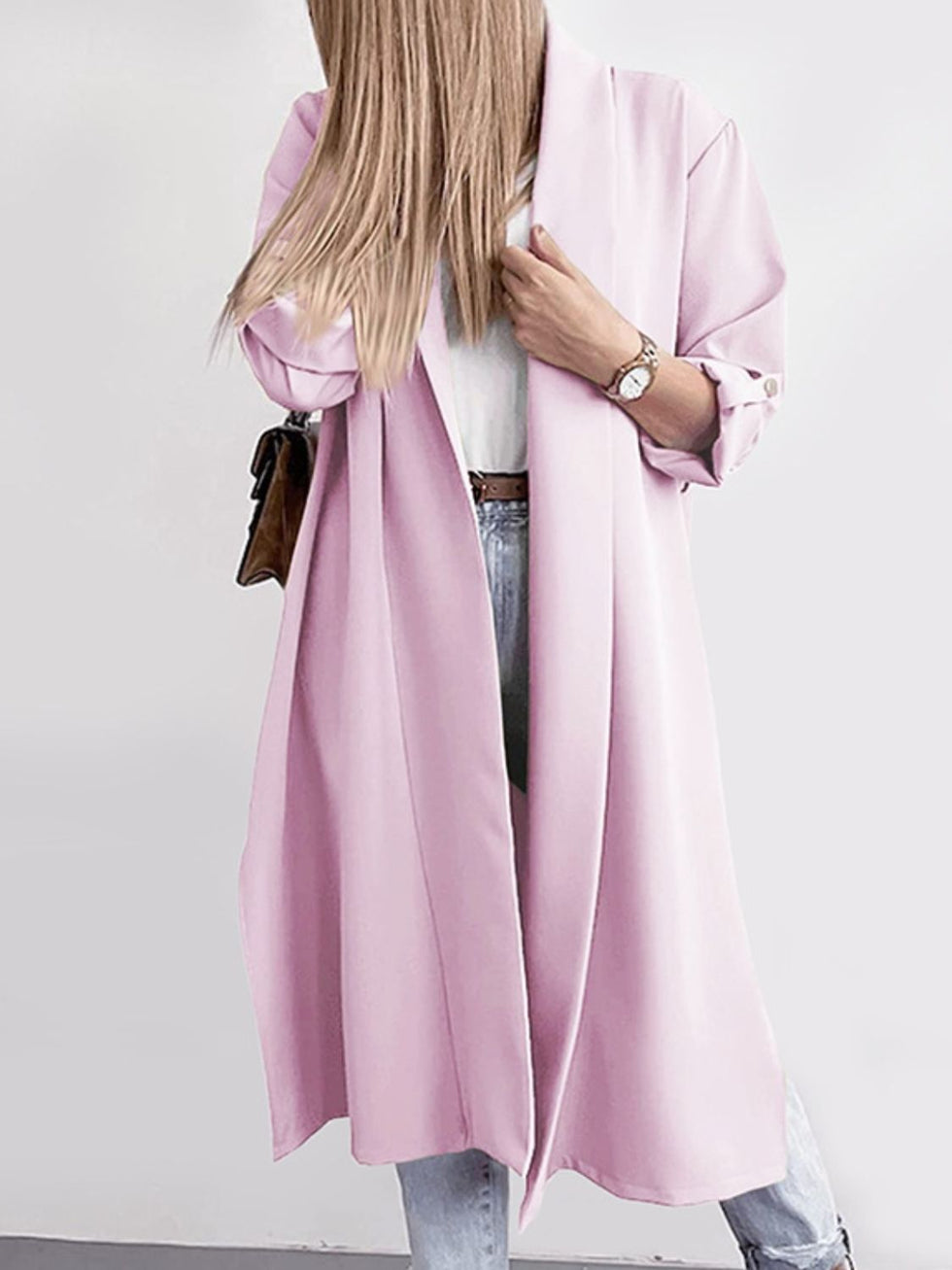 Slit Open Front Roll-Tab Sleeve Trench Coat – Charming Charlie