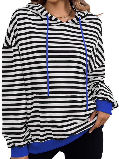 Drawstring Striped Long Sleeve Hoodie – Charming Charlie