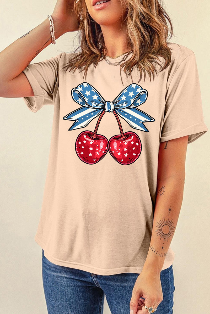 Cherry Graphic Round Neck Short Sleeve T-Shirt – Charming Charlie