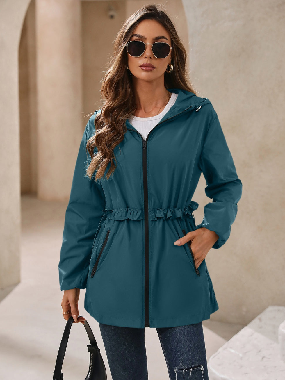 Outdoor Waterproof Long Sleeve Hooded Windbreaker – Charming Charlie