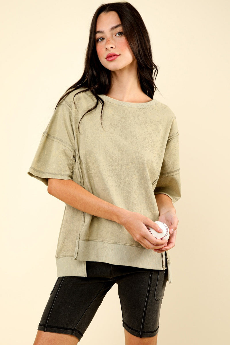 VERY J Round Neck Exposed Seam Slit T-Shirt – Charming Charlie