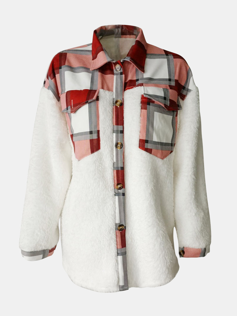 Fuzzy Button Up Long Sleeve Jacket – Charming Charlie