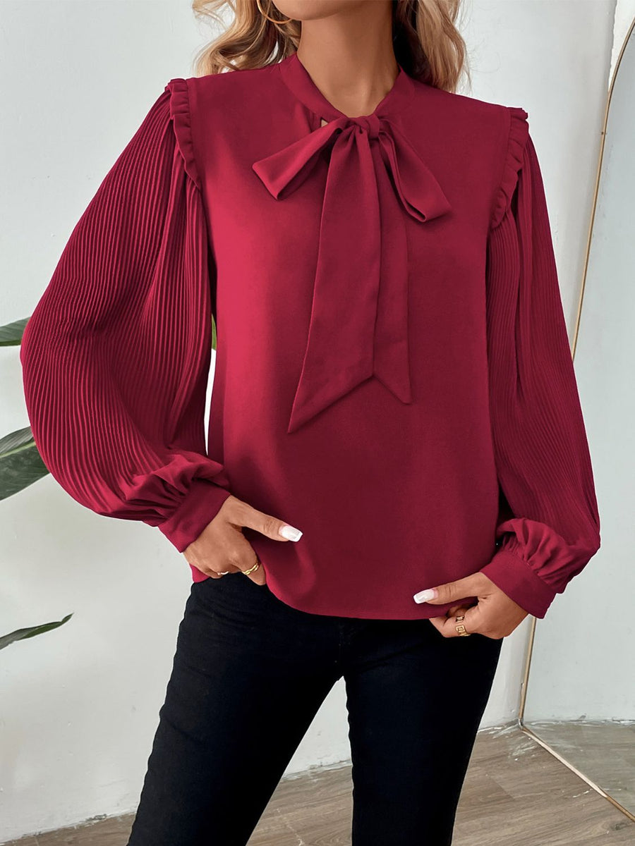Perfee Frill Tie Neck Long Sleeve Blouse – Charming Charlie